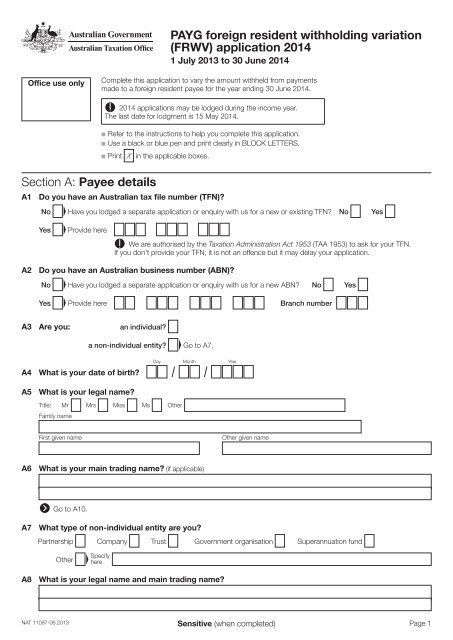 Form Australian Taxation Office