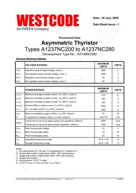 Asymmetric Thyristor - IXYS UK Westcode Ltd