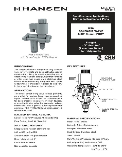 HS6 Solenoid Valve (S117) - Hansen Technologies HS6 Solenoid Valve (S117) - Hansen Technologies