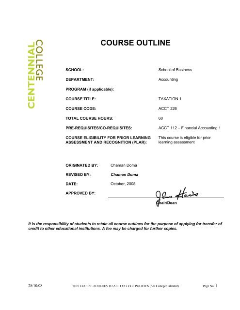 COURSE OUTLINE - Continuing Education Courses and Programs