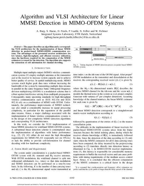 Algorithm And Vlsi Architecture For Linear Mmse Detection In Mimo