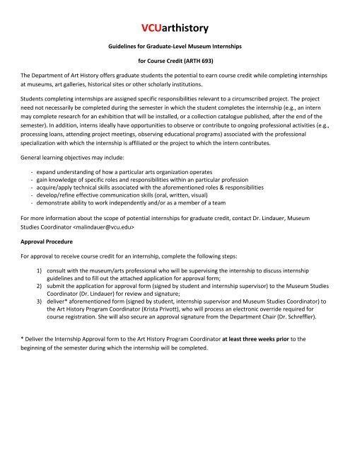 Graduate Museum Internship Application and Guidelines