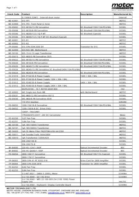 Stock Code - Motor Technology Ltd