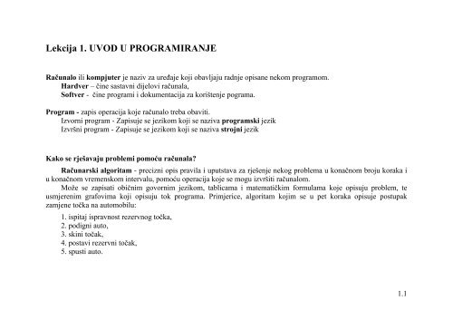 Lekcija 1. UVOD U PROGRAMIRANJE - FESB