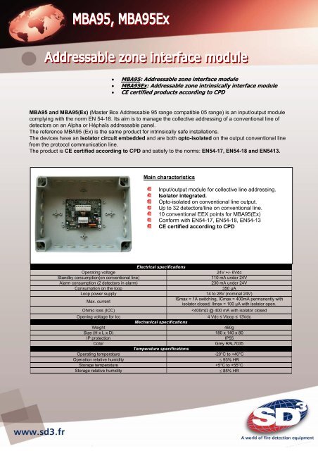 MBA95: Addressable zone interface module • MBA95Ex ... - Volta