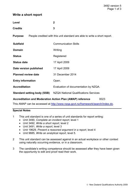 Write a short report - NZQA