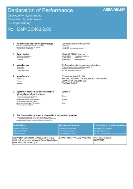 Declaration of Performance - ASSA ABLOY