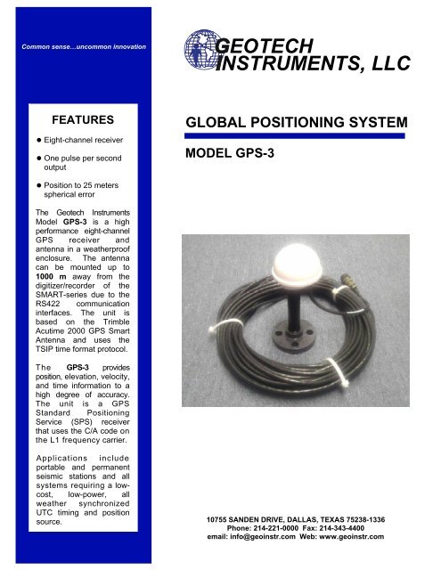 GPS Receiver Model GPS-3 - Geotech Instruments, LLC