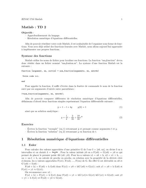 Matlab : TD 2 1 Résolution numérique d'équations ... - La Recherche