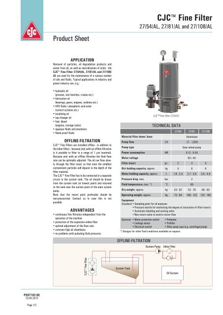 CJC Fine Filter 27/54/AL, 27/81/AL and 27/108/AL - Cjc.dk