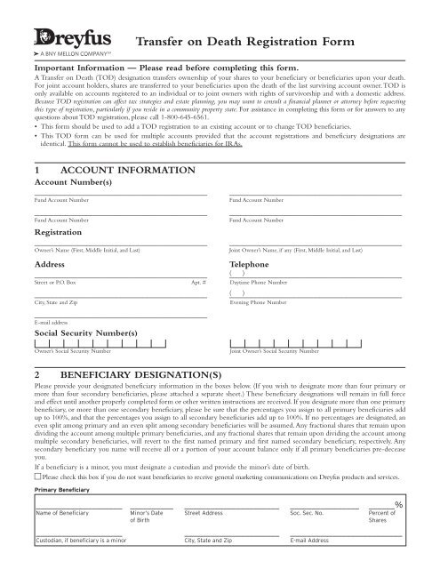 Transfer on Death Registration Form - Dreyfus