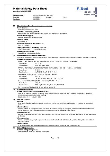 Material Safety Data Sheet - Fine Paints of Europe