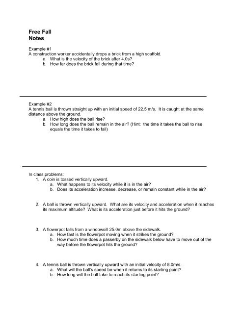 Free Fall Notes
