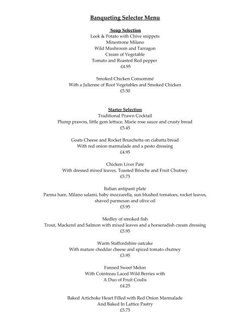 Banqueting menus
