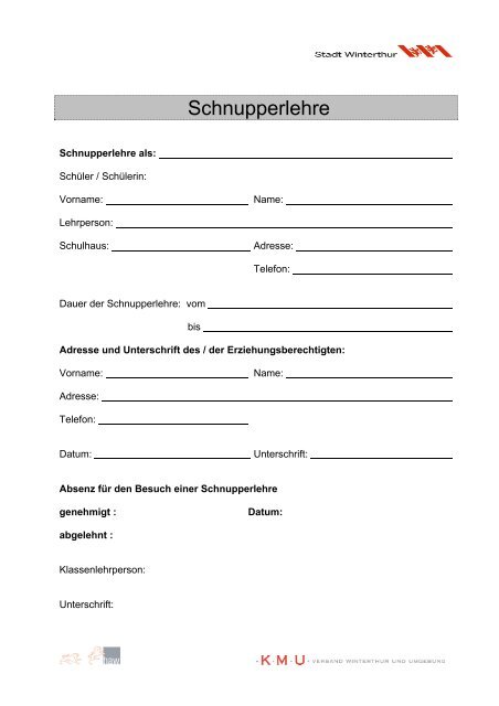 Schnupperlehre Gesuchsformular