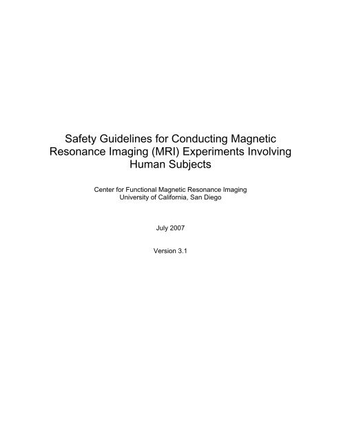 Safety Manual for Using the Scanner [pdf] - Center for Functional MRI