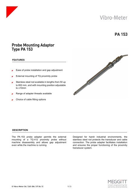 PA 153 Probe Mounting Adaptor Type PA 153 - Vibro-Meter