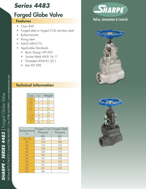 Series 4483 Forged Globe Valve - SharpeÂ® Valves