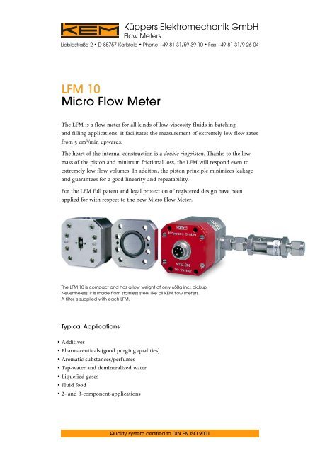 LFM 10 Micro Flow Meter