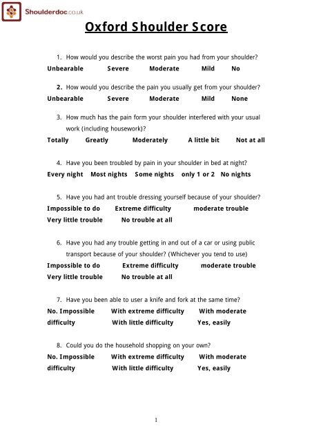 Oxford Shoulder Score - ShoulderDoc.co.uk