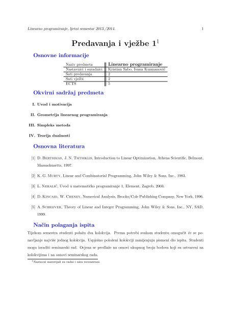 Predavanja i vježbe 1