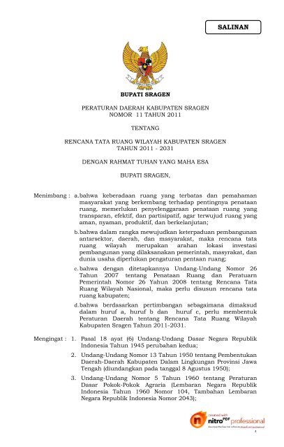 UNDANG-UNDANG No 5 TAHUN 1960 TENTANG PERATURAN