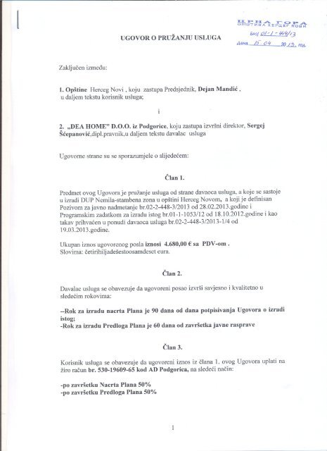 Ugovor o pružanju usluga - Herceg-Novi