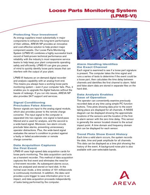 Loose Parts Monitoring System (LPMS-VI) (pdf) - AREVA NP Inc.