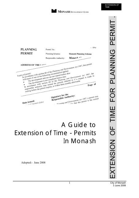 EXTENSION OF TIME FOR PLANNING PERMIT . - City of Monash