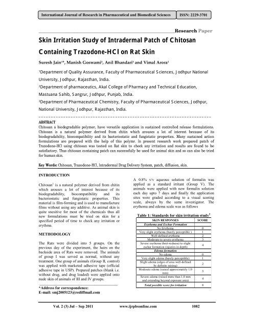 Skin Irritation Study of Intradermal Patch of Chitosan ... - ResearchGate