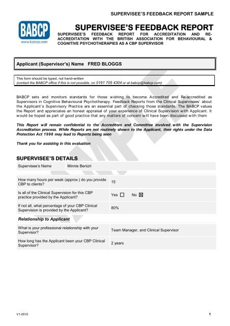 Supervisee's Feedback Report - BABCP