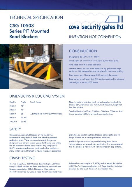 CSG 10503 Series PIT Mounted Road Blockers - Cova Security Gates