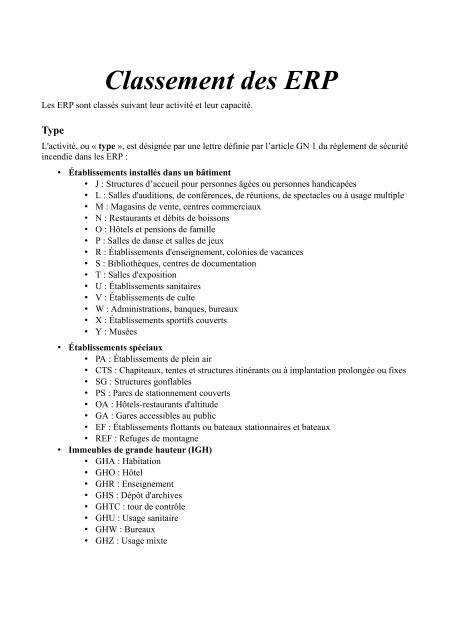 Classement des ERP g