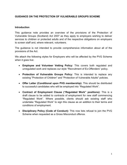 guidance on the protection of vulnerable groups scheme