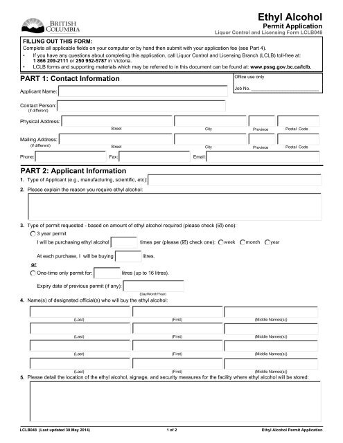 Application for a Grain (Ethyl) Alcohol Permit