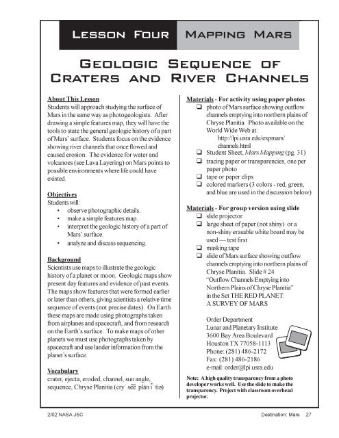 Geologic Sequence of Craters and River Channels - NASA