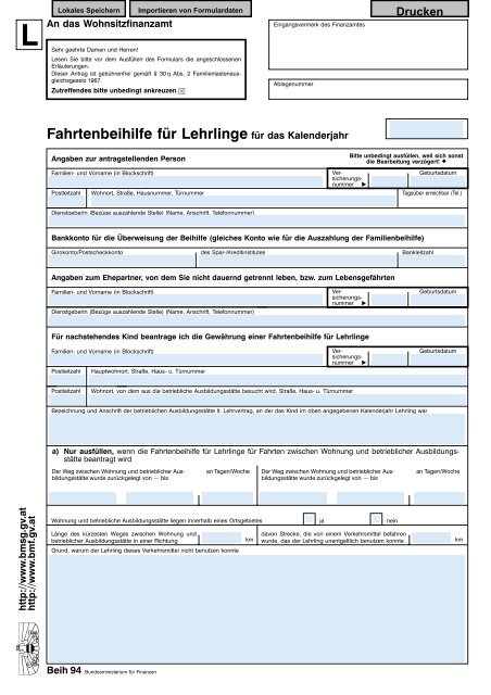 Beih 94- Fahrtenbeihilfe fÃ¼r Lehrlinge - (Formular)