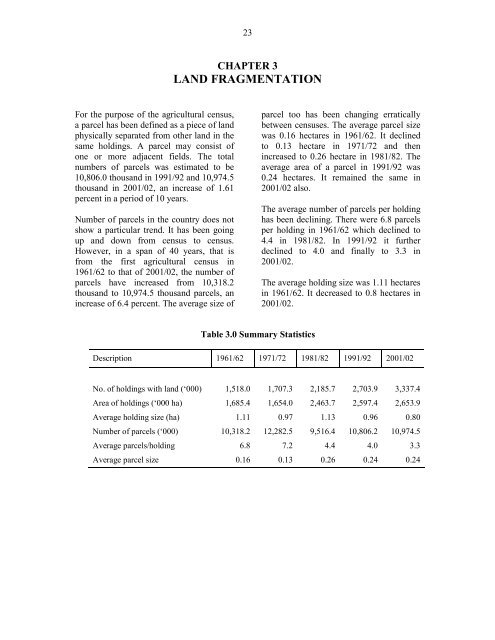 chapter 3 : land fragmentation - Central Bureau of Statistics