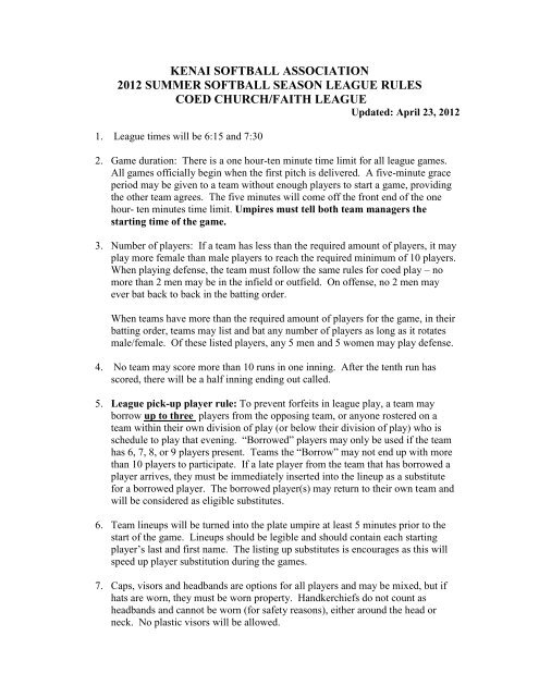 Church Rules - Kenai Softball