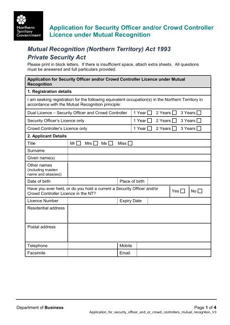 Application for Security Officer and/or Crowd Controller Licence ...
