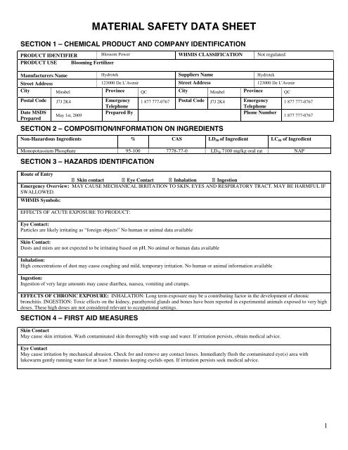 MDS sheet - Hydrotek