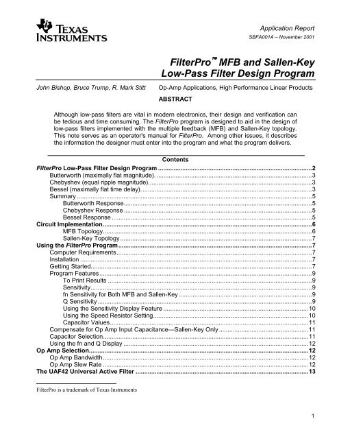 MFB and Sallen-Key Low-Pass Filter Design Program