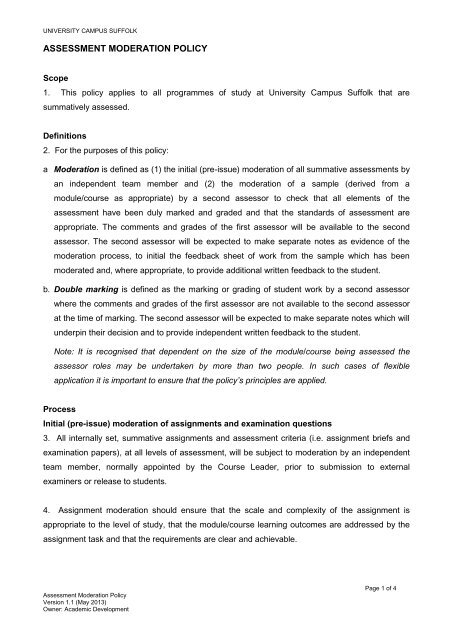 Assessment Moderation Policy - University Campus Suffolk