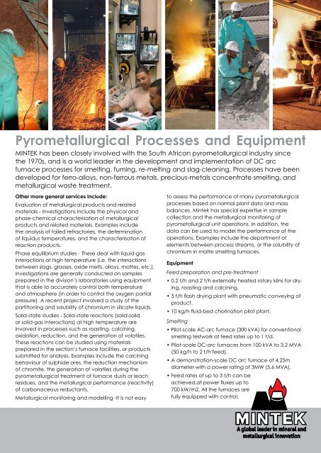 Pyrometallurgical Processes and Equipment - Mintek