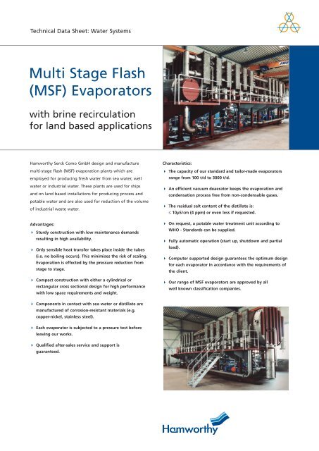 Multi Stage Flash (MSF) Evaporators - Hamworthy