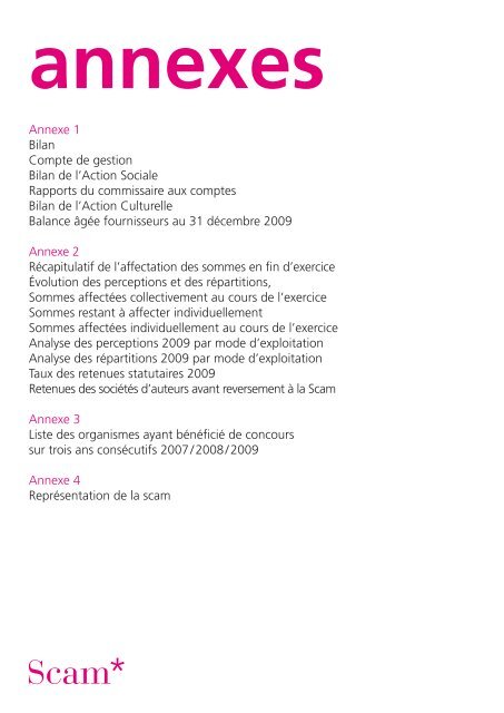 les annexes du rapport 2009 - Scam