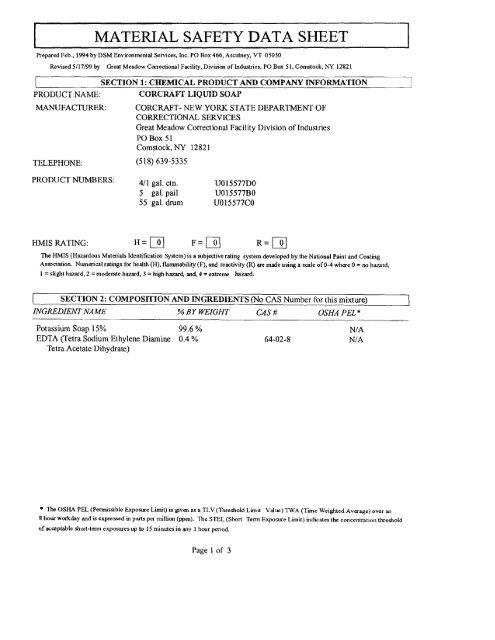 Liquid Soap MSDS Sheet - Corcraft