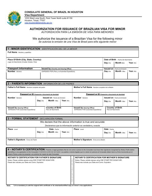 AUTHORIZATION FOR ISSUANCE OF BRAZILIAN VISA FOR ...