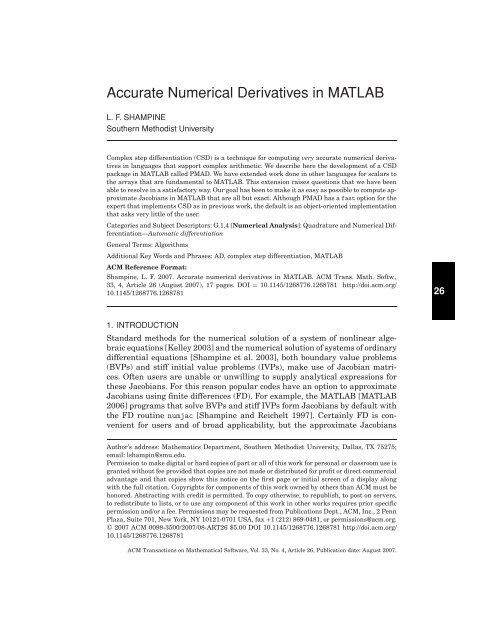 Accurate Numerical Derivatives in MATLAB