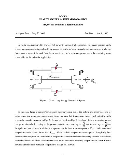 ECE309 HEAT TRANSFER & THERMODYNAMICS Project #1 ...